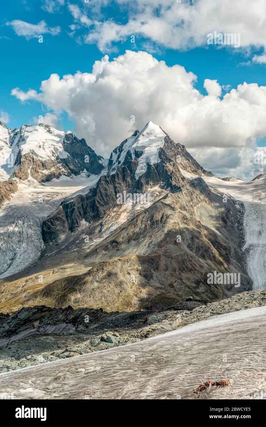 Piz Roseg and Sella Glacier seen from Piz Corvatsch Mountain Station ...