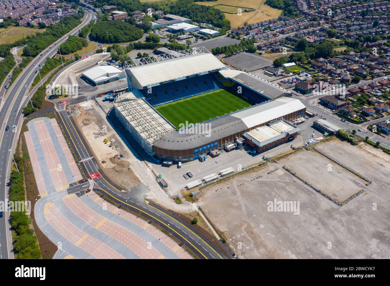 Aerial photo of the Elland Road football stadium in Leeds, West ...