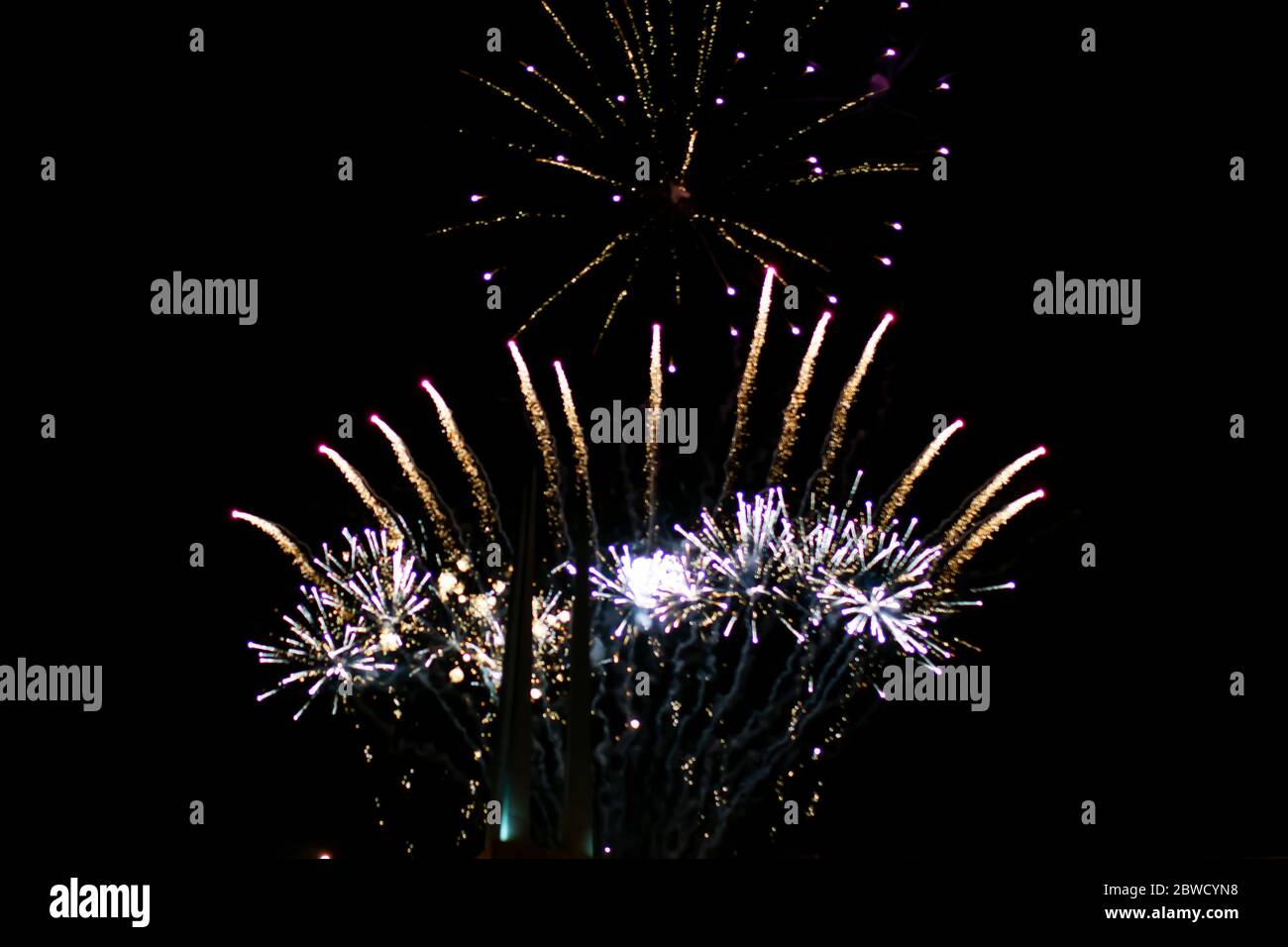 An explosion of fireworks, smoke and light Stock Photo - Alamy