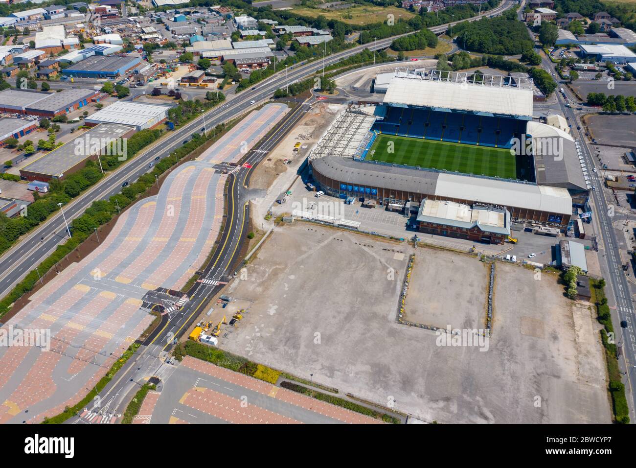 Aerial photo of the Elland Road football stadium in Leeds, West ...