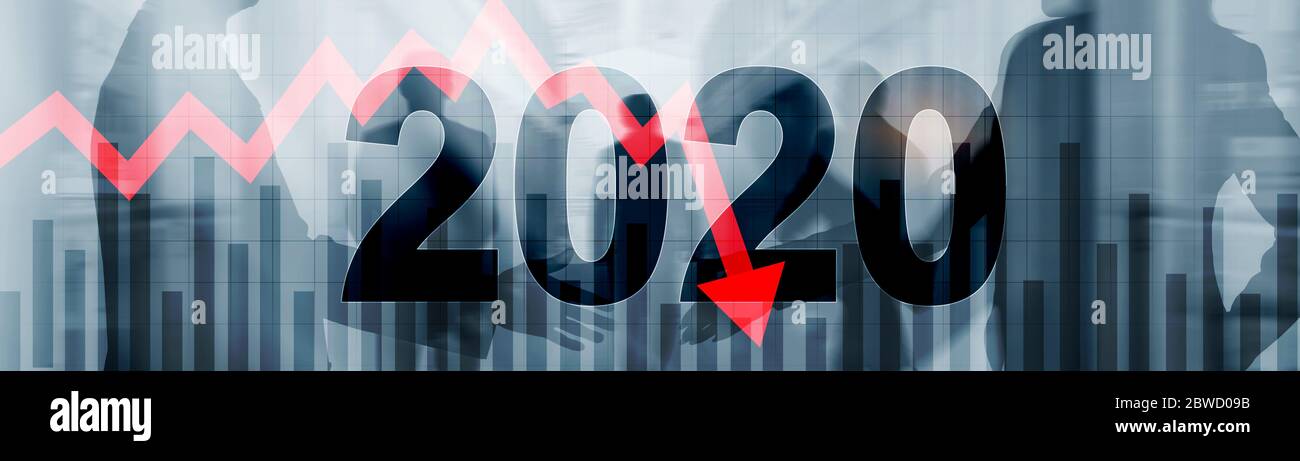 The economic crisis of 2020. Red arrows fall down Stock Photo - Alamy