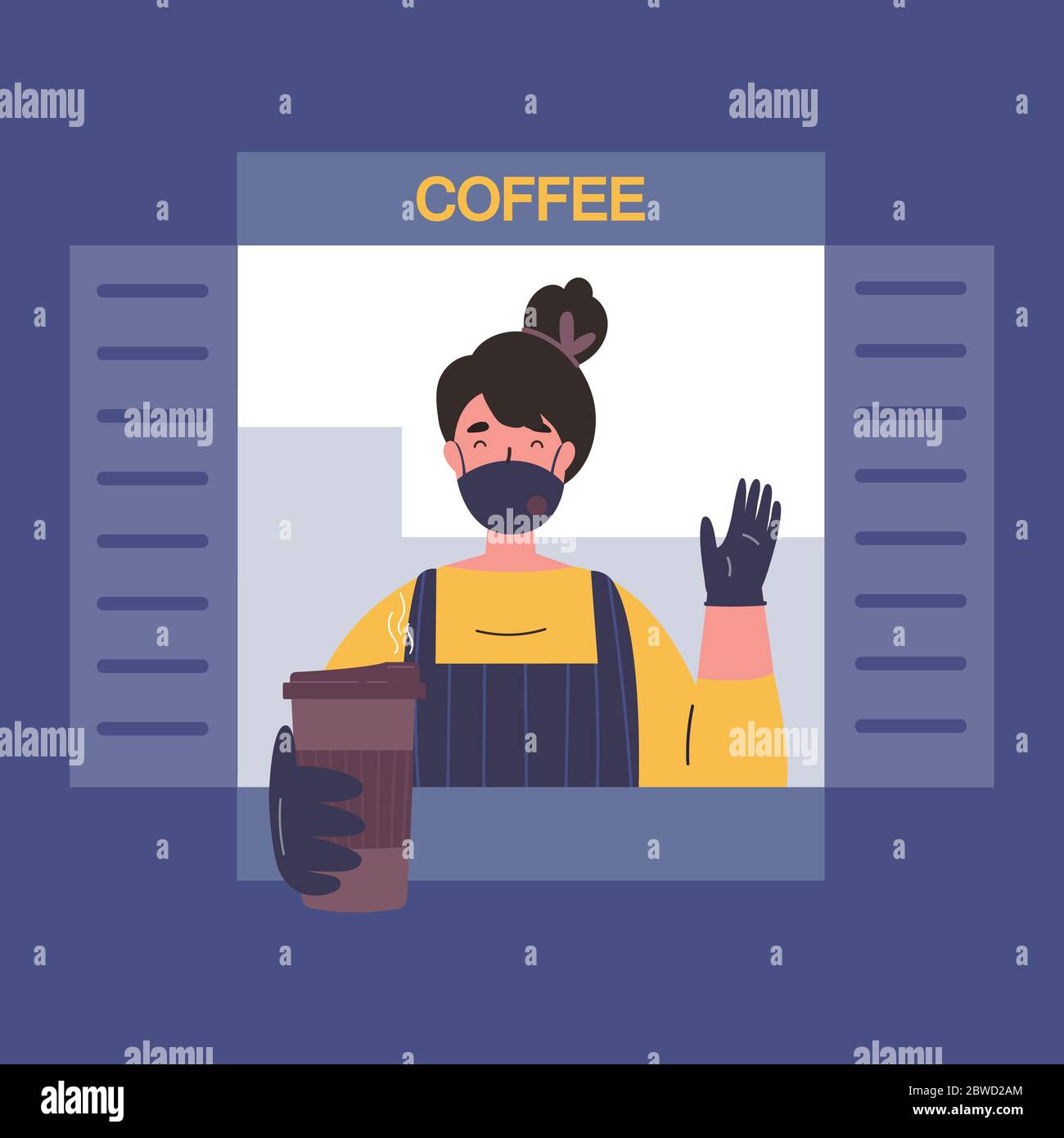 Female barista sells coffee from cafe window Stock Vector Image & Art ...
