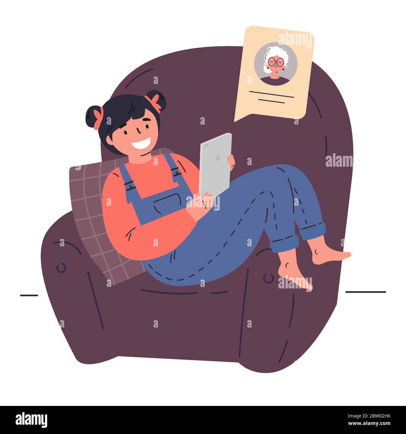 Little kid using tablet for video call with friend Stock Vector Image ...