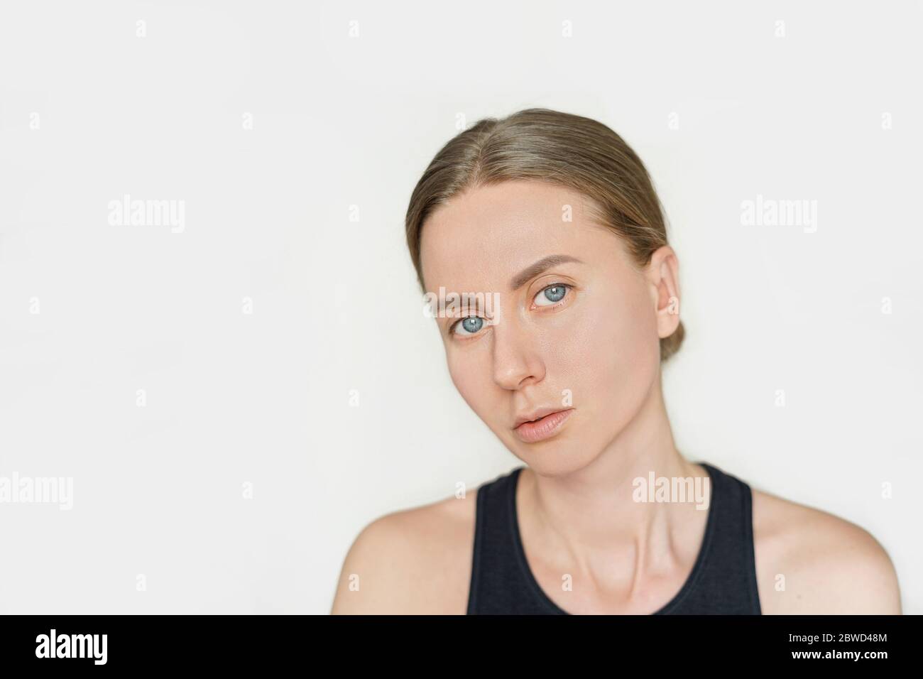 Beauty portrait of beautiful young caucasian woman without makeup on ...