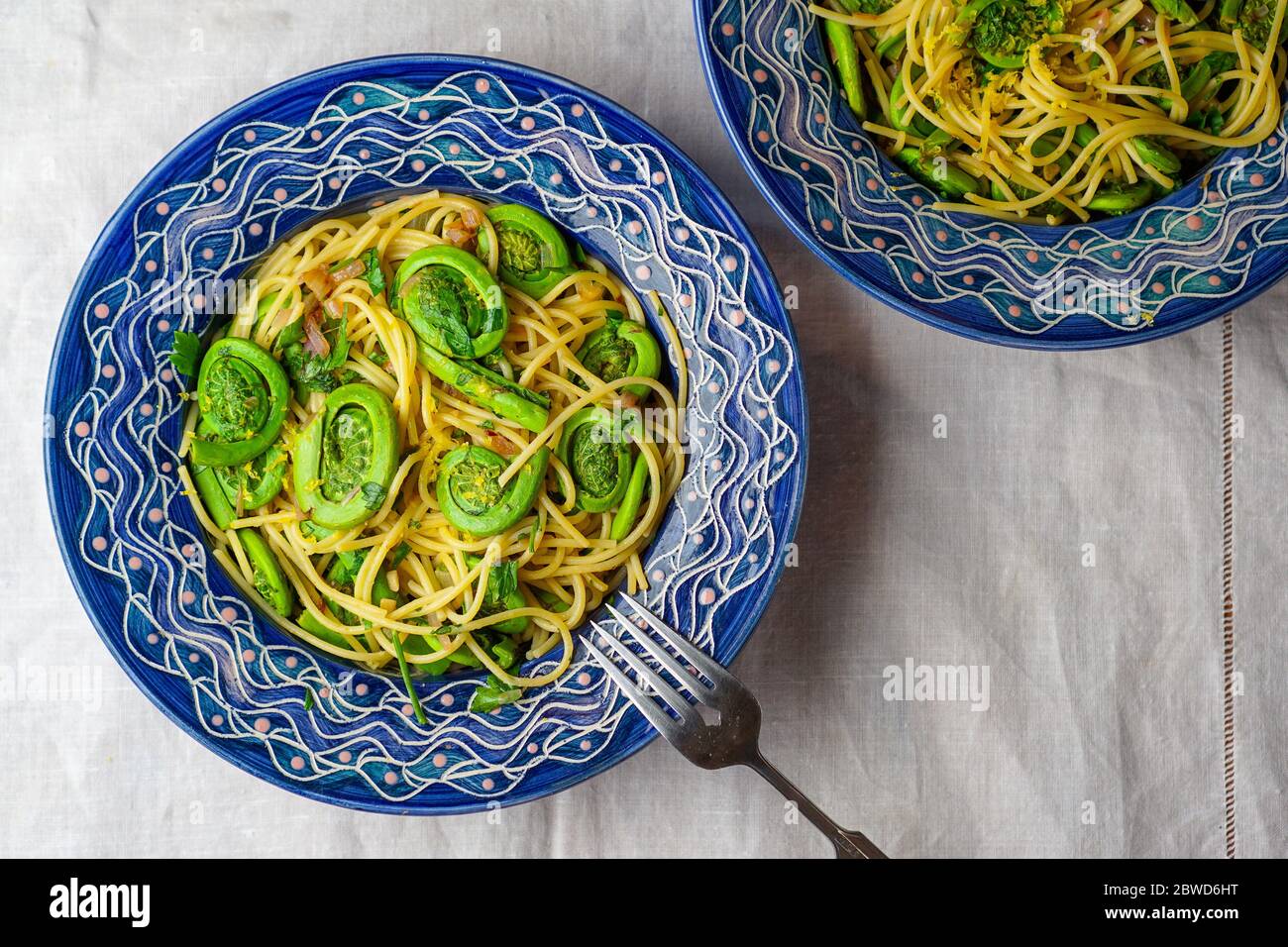 Spaghetti with fiddlehead ferns Stock Photo - Alamy