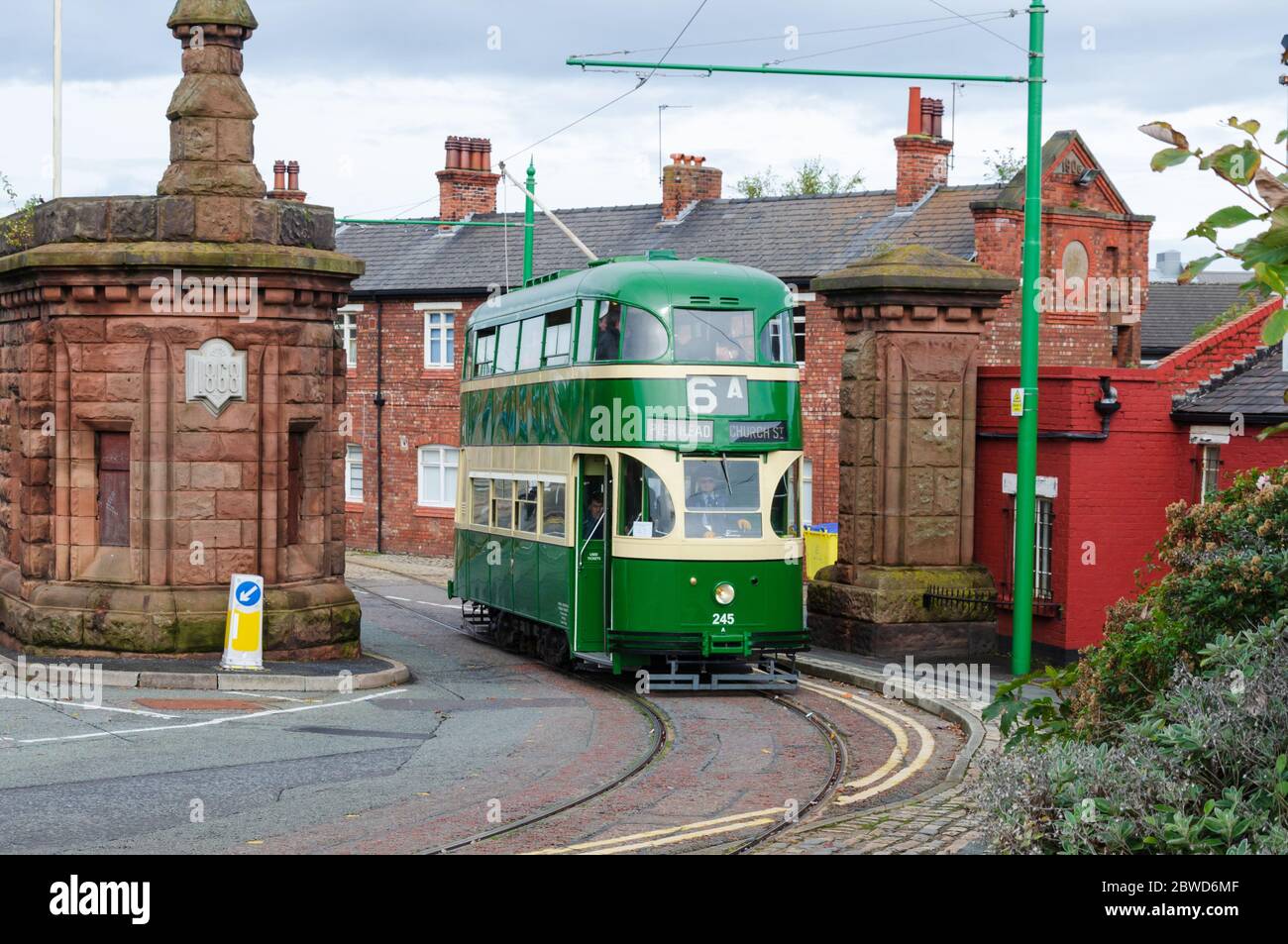 Birkenhead, UK: Oct 1, 2017: A tram carries passengers on the Heritage ...
