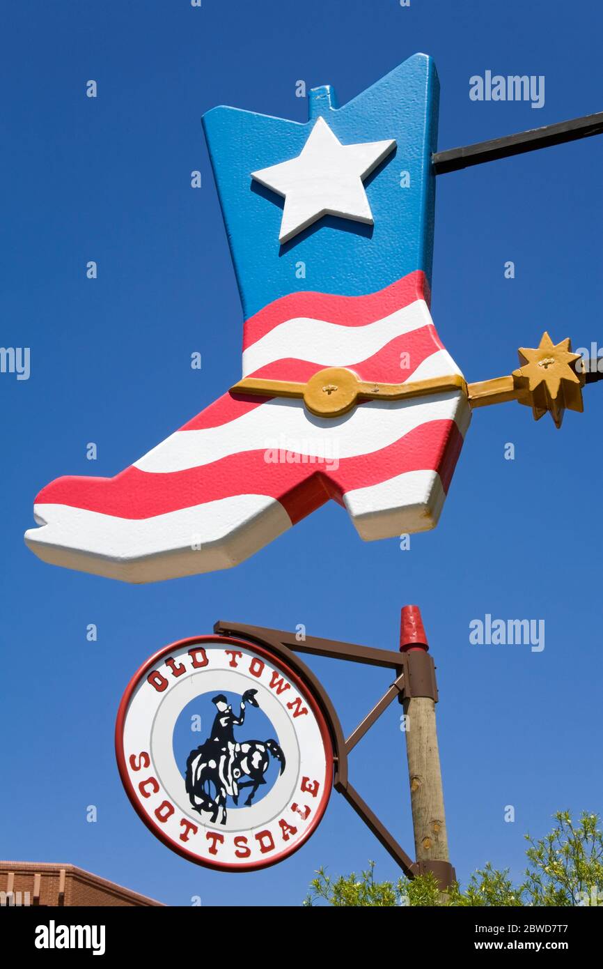 Cowboy Boot on Lamp Post in Old Town, Scottsdale, Phoenix, Arizona, USA ...