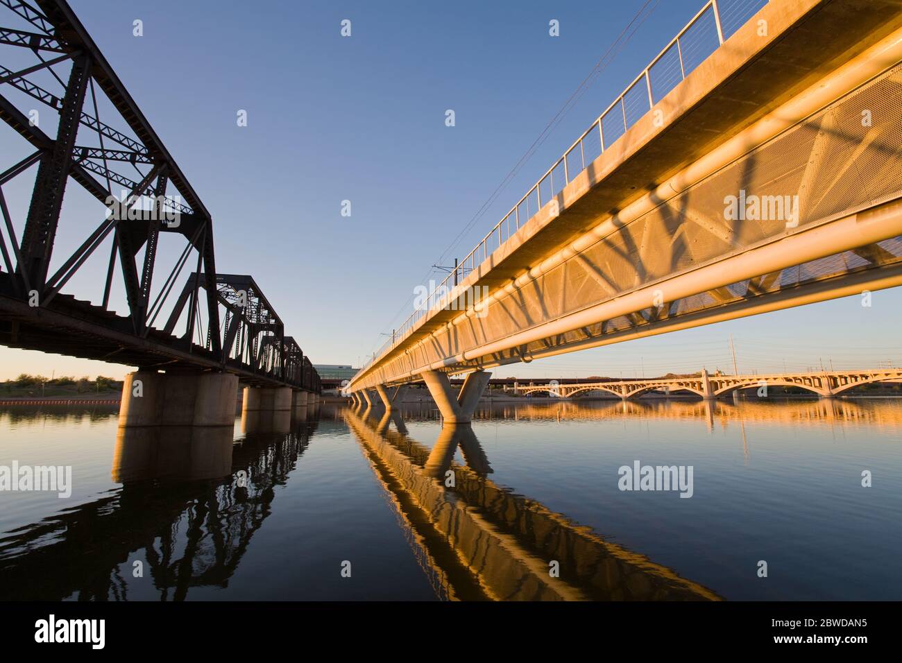 Rail Bridge & Metro Light Rail Bridge over Town Lake, Tempe, Greater ...