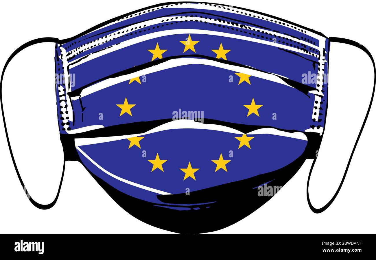 European Union flag on medical face masks isolated on white vector ...
