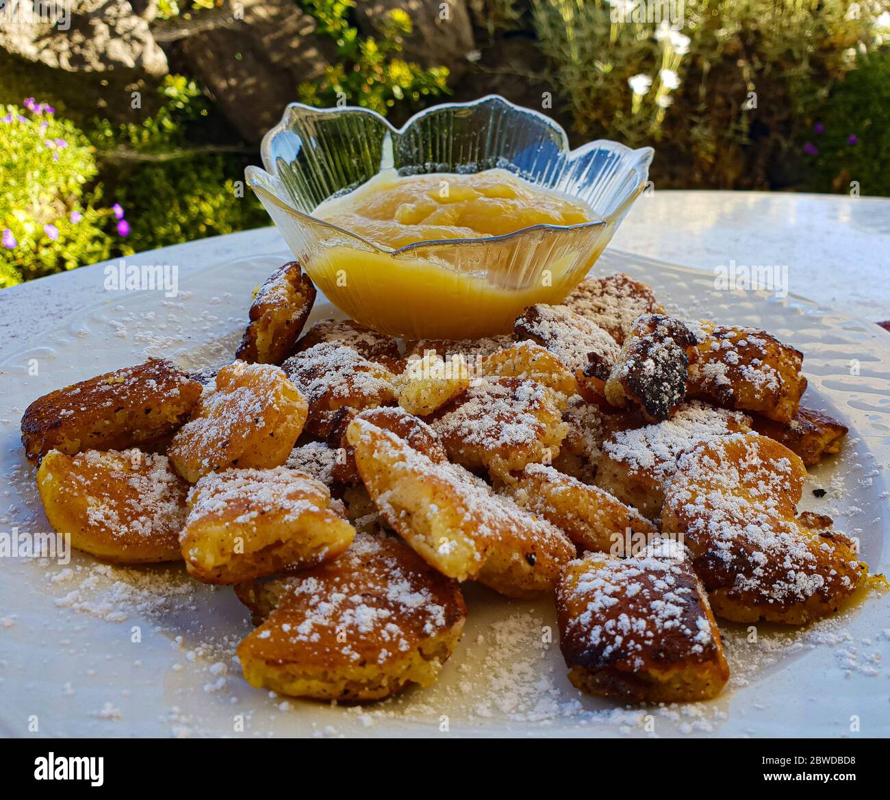 Kaiserschmarrn traditional austrian pancake dessert with fresh fruit hi ...