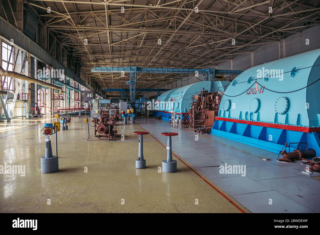 Turbine generator at the machinery room of Nuclear Power Plant Stock ...