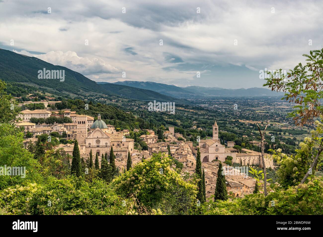 Panorama of Assisi town. Famous landmark and tourist and pilgrimage ...