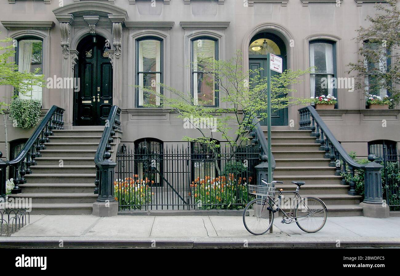 Tenement block entrances with stairs, Greenwich Village, Manhattan, New ...