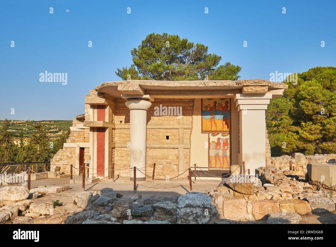 Temple of Cnossos Crete famous minoan palace with trees in the ...