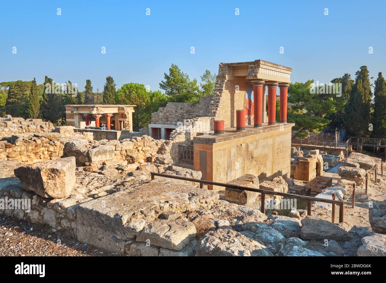 Temple of Cnossos Crete famous minoan palace with trees in the ...