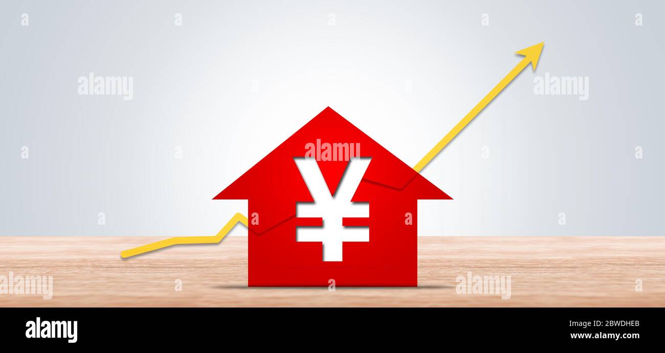Red arrow writing RMB symbol on wooden board, financial concept ...