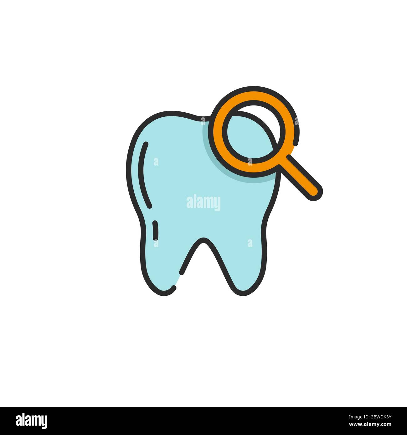 Tooth with magnifying glass vector icon sign and symbol isolated on ...