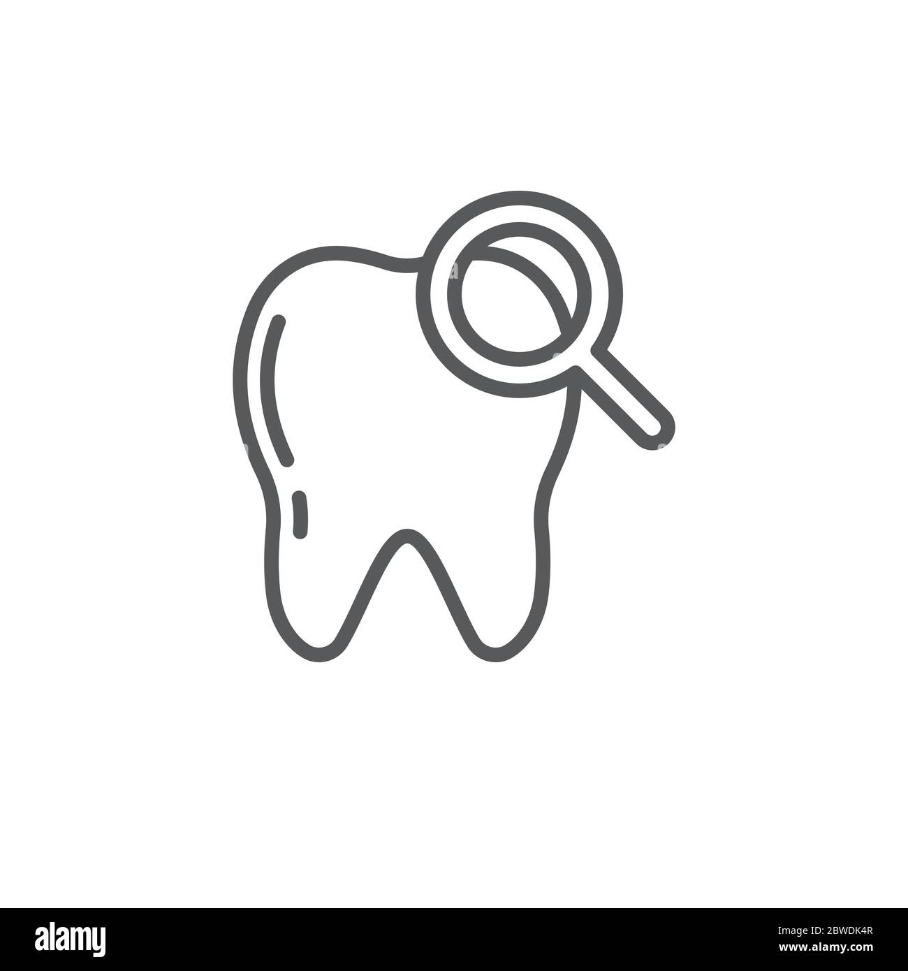 Tooth with magnifying glass vector icon sign and symbol isolated on ...