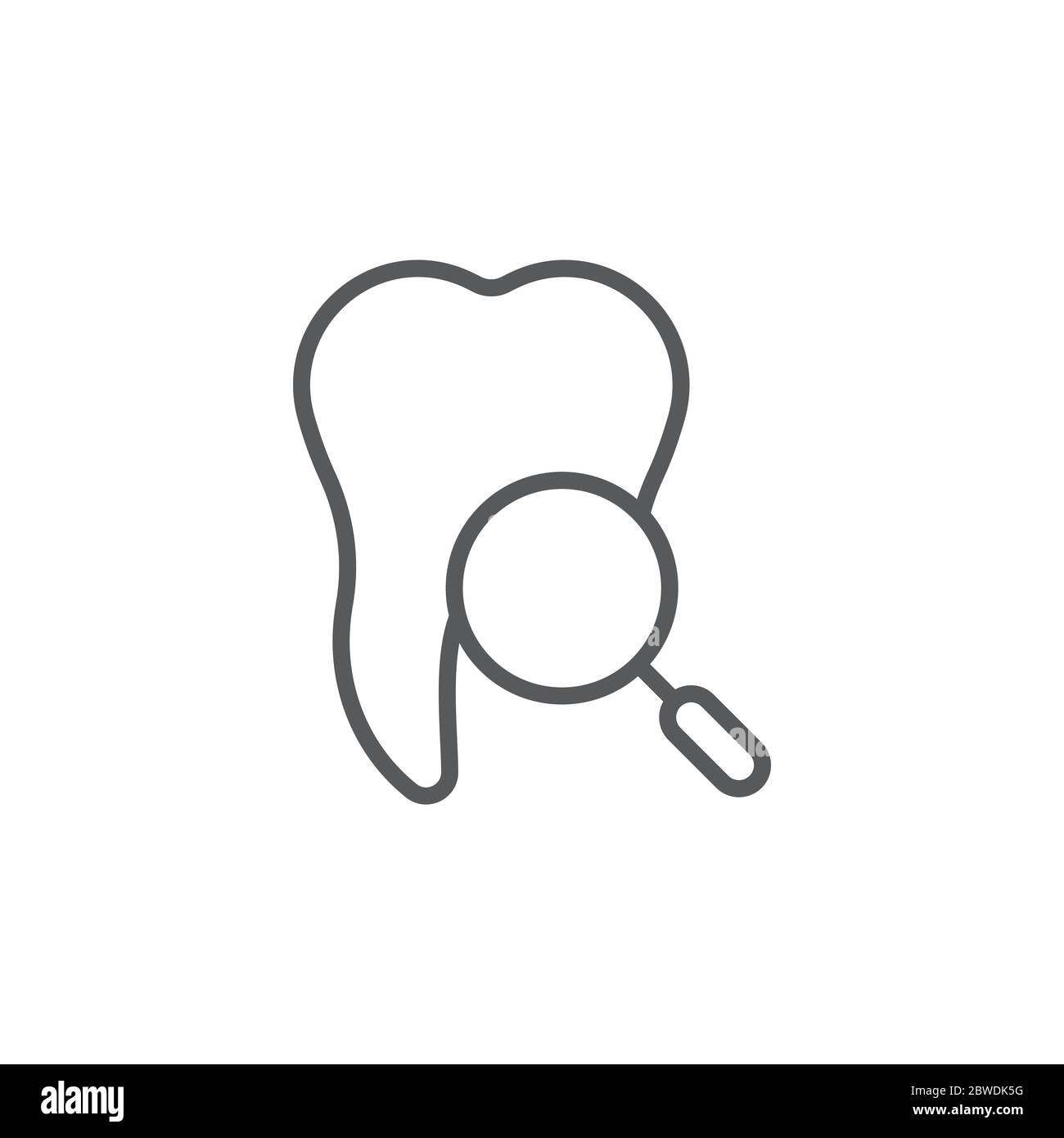 Tooth with magnifying glass vector icon sign and symbol isolated on ...