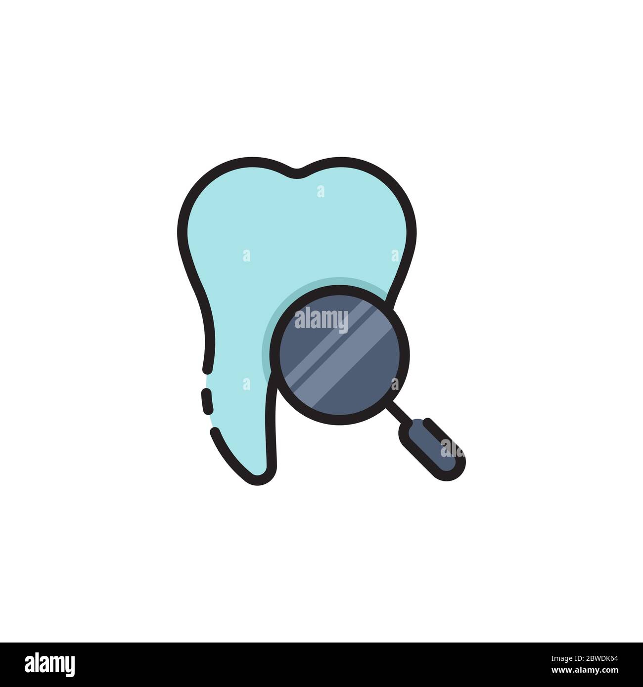 Tooth with magnifying glass vector icon sign and symbol isolated on ...