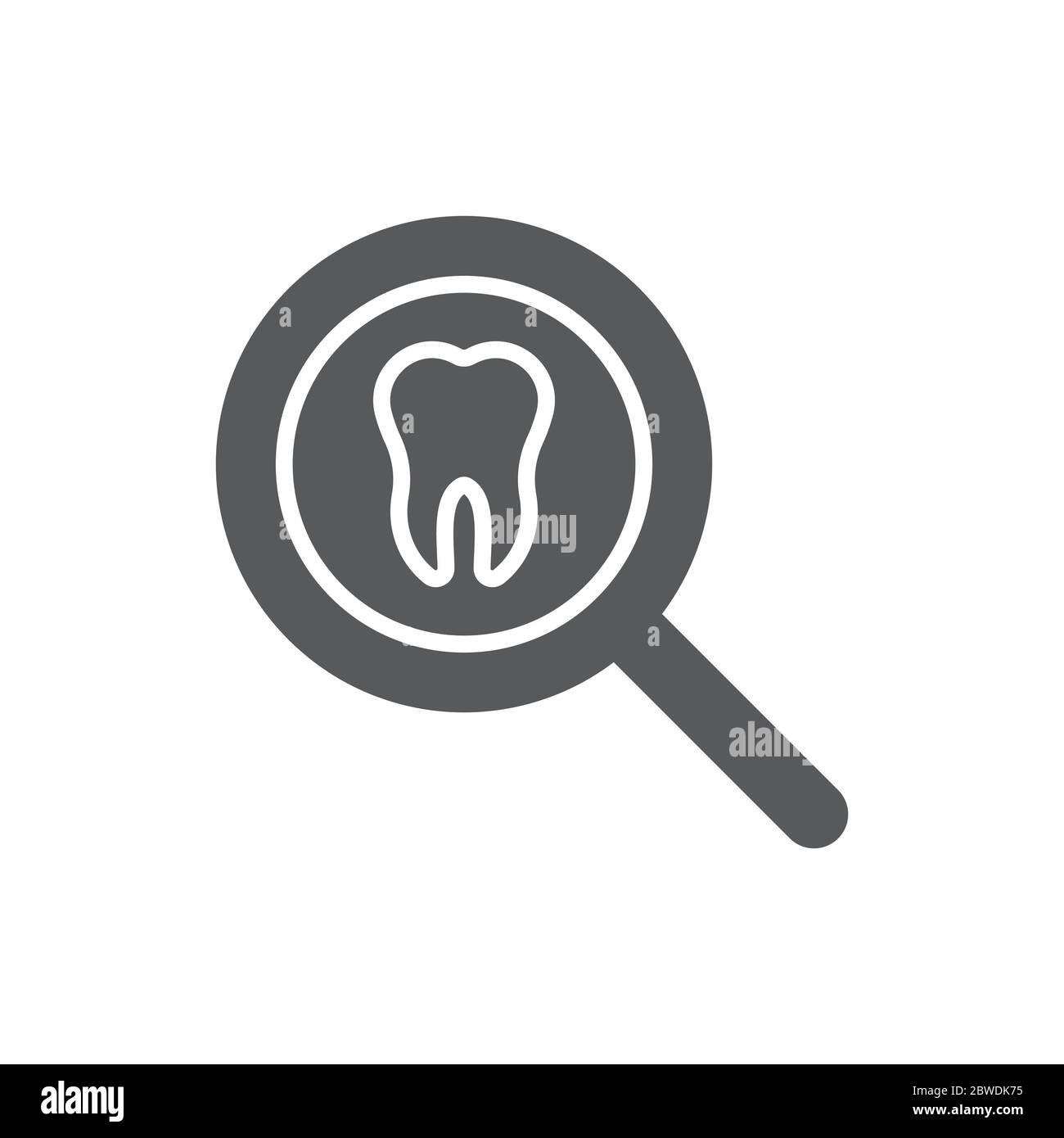 Tooth with magnifying glass vector icon sign and symbol isolated on ...