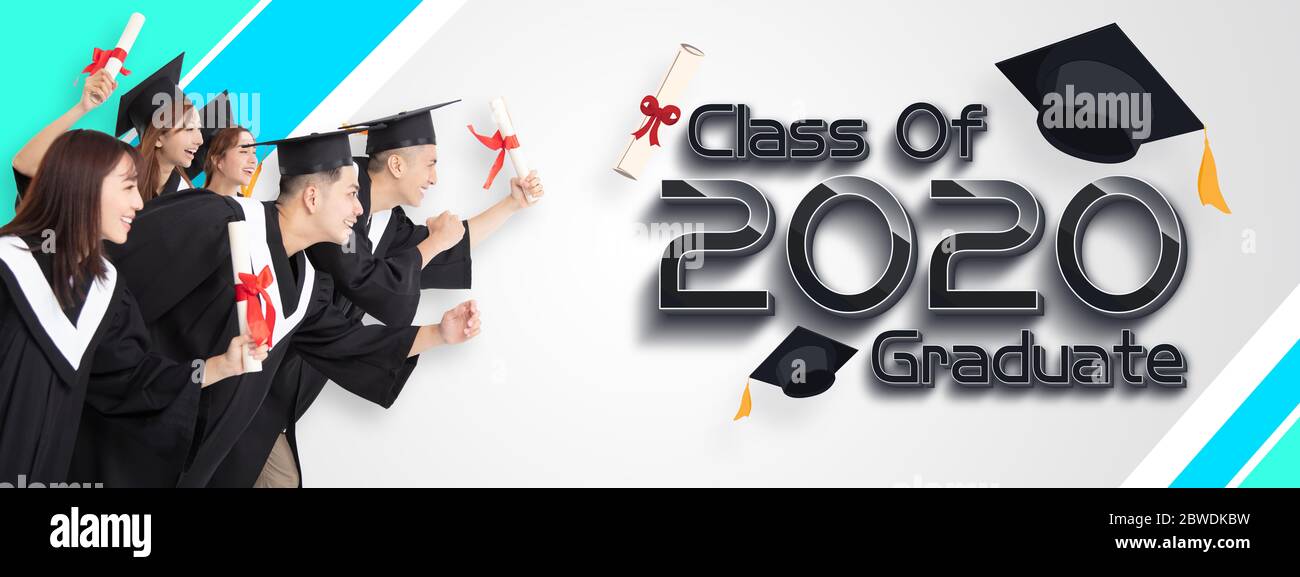 Group of Students Running and Celebrating Graduation 2020 Stock Photo ...