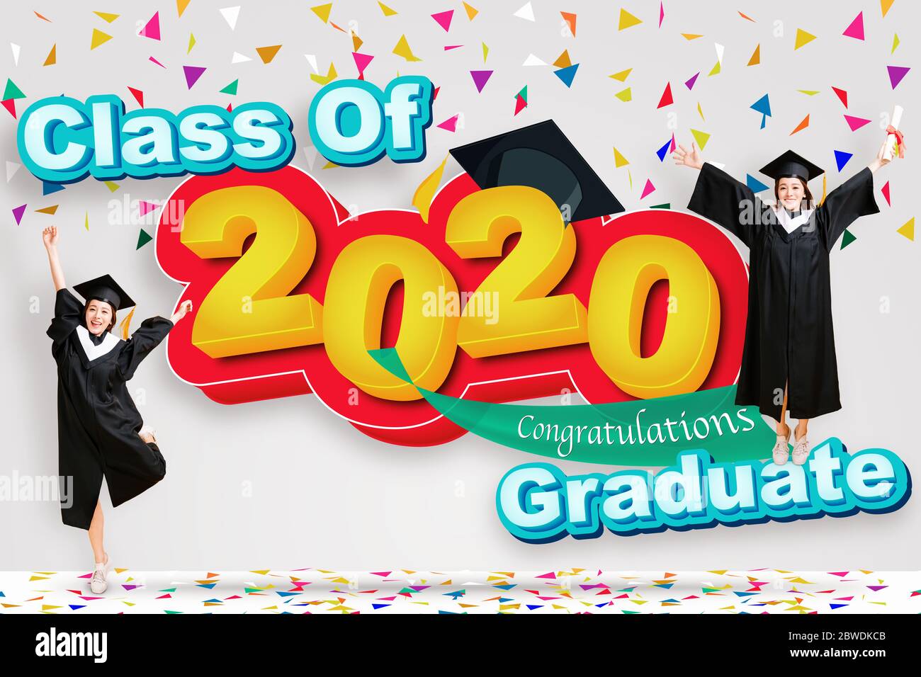 happy young woman in graduation gowns and celebrating 2020 graduate ...