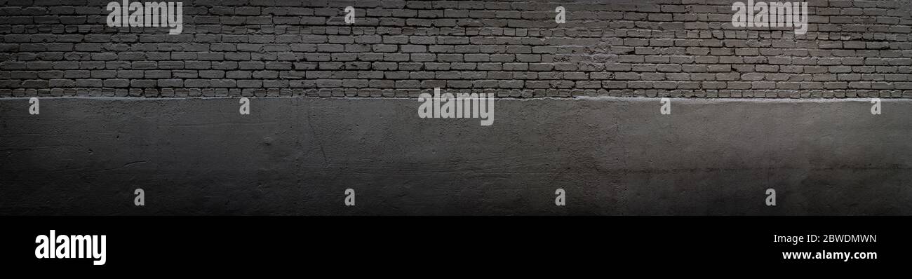 Panoramic background of black painted brick split with black painted ...