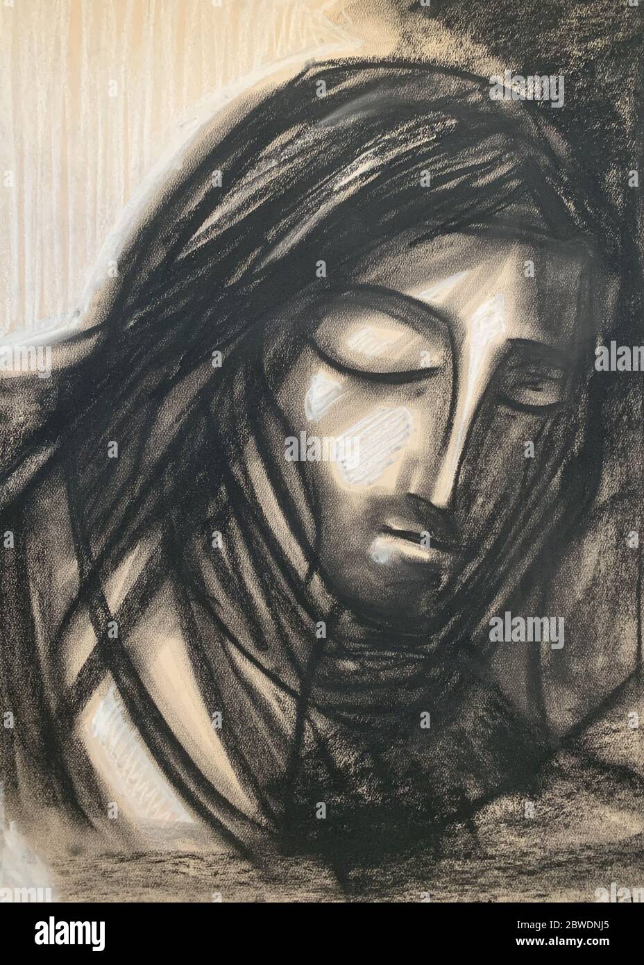 Charcoal Hand Drawn Illustration Or Drawing Of Jesus Christ Stock Photo