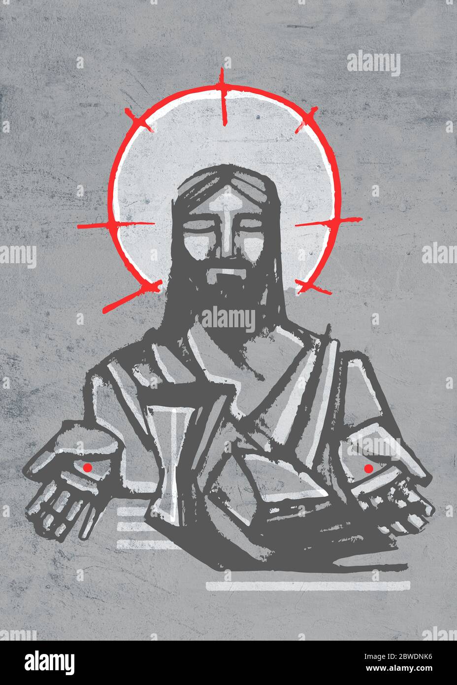 Digital illustration or drawing of Jesus Christ and Eucharist symbols ...