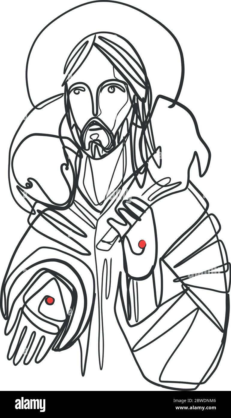 Digital vector illustration or drawing of Jesus Christ Good Shepherd ...