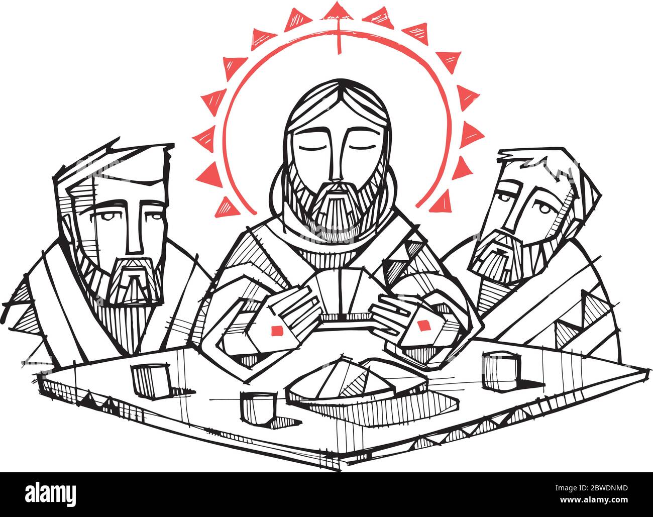 Digital vector illustration or drawing of Jesus Christ and disciples at ...