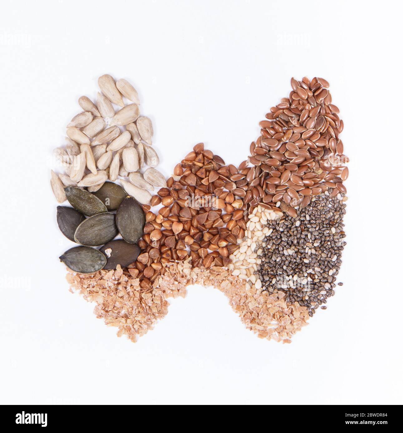 Fresh nutritious ingredients in shape of thyroid. Healthy food as ...