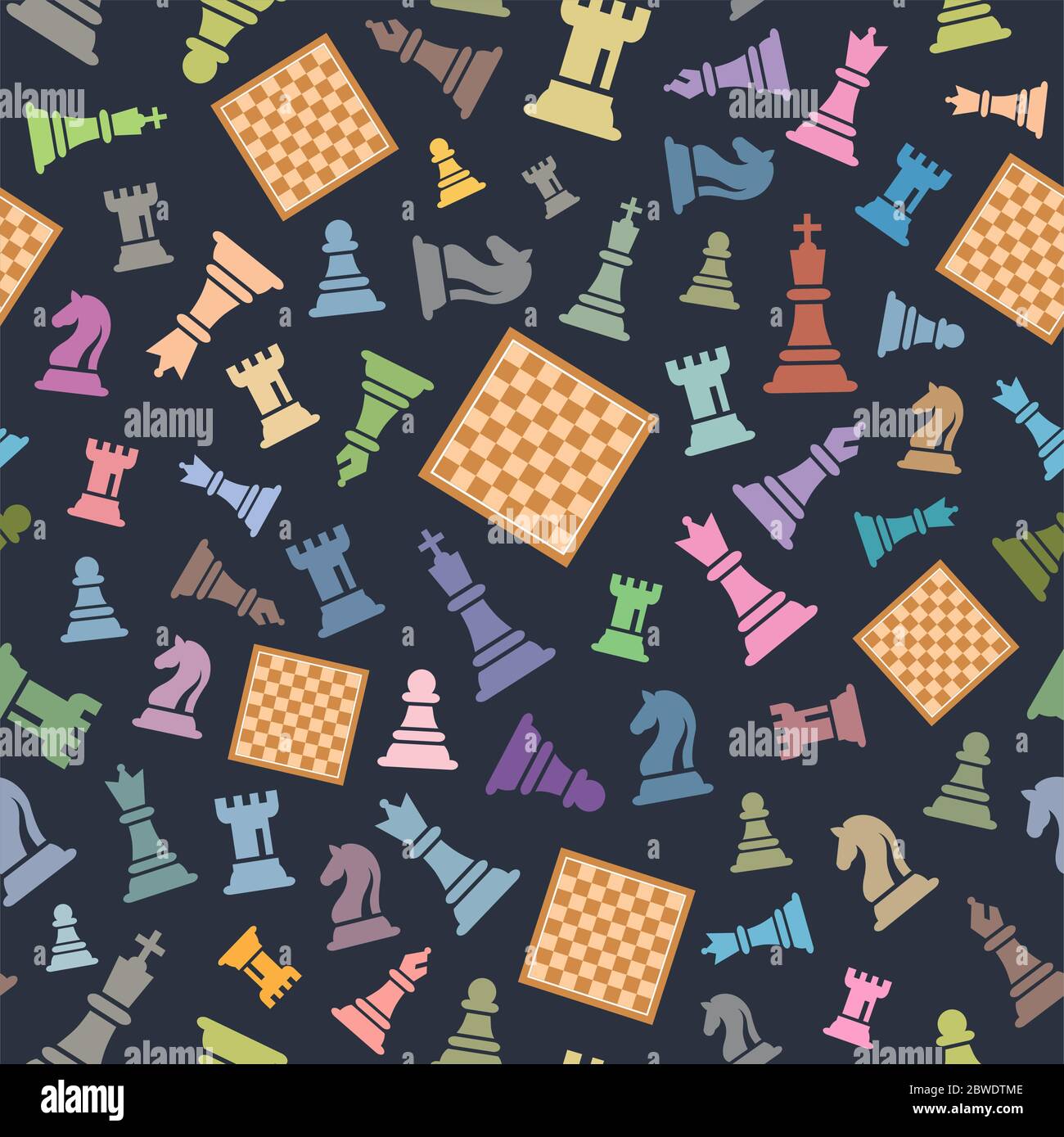 Seamless Chess Vector Pattern on Dark Blue. Colorful Chess Figures ...