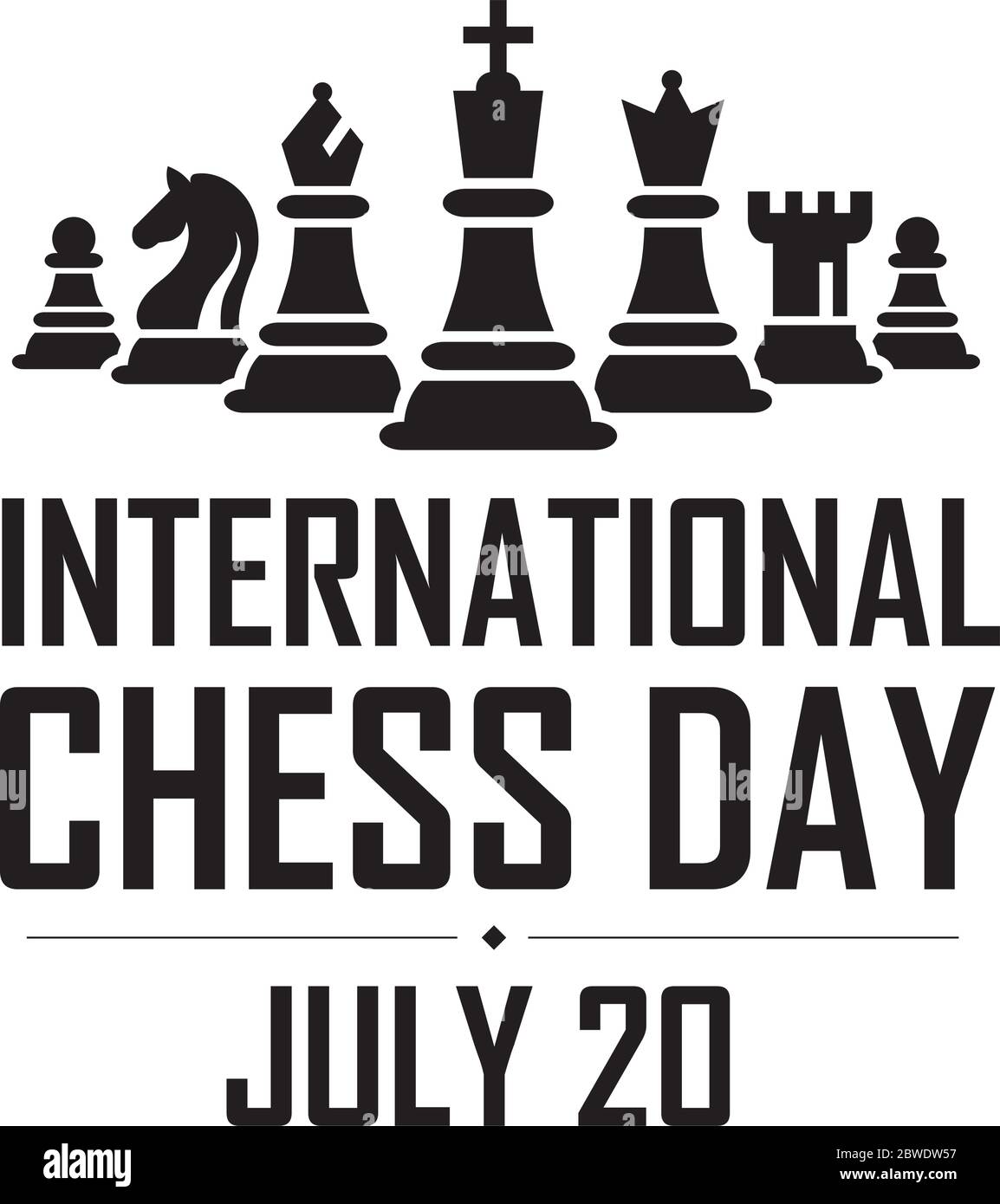 International Chess Day Black Vector Illustration on White Background ...