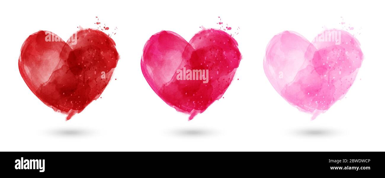 Set of hand painted watercolor hearts. Isolated hearts for Valentine's ...