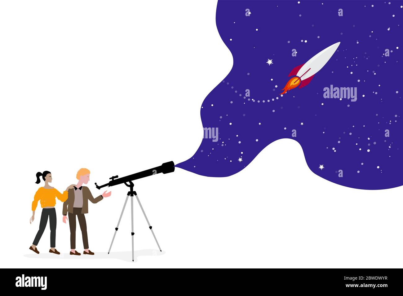 Two people looking through telescope Stock Vector Images - Alamy