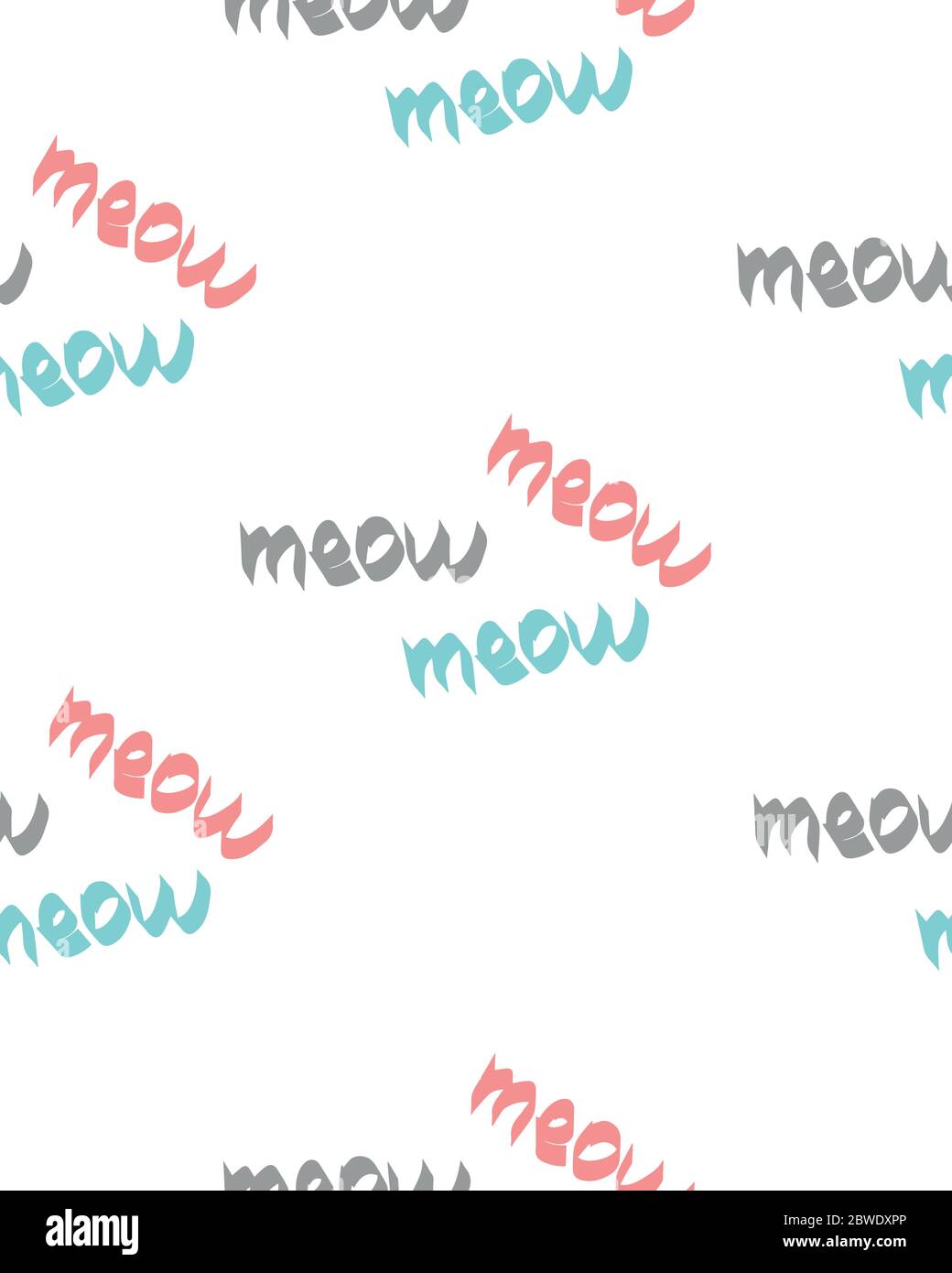 Meow. Seamless pattern. Cat's voice. Gray, blue and pink lettering on a ...