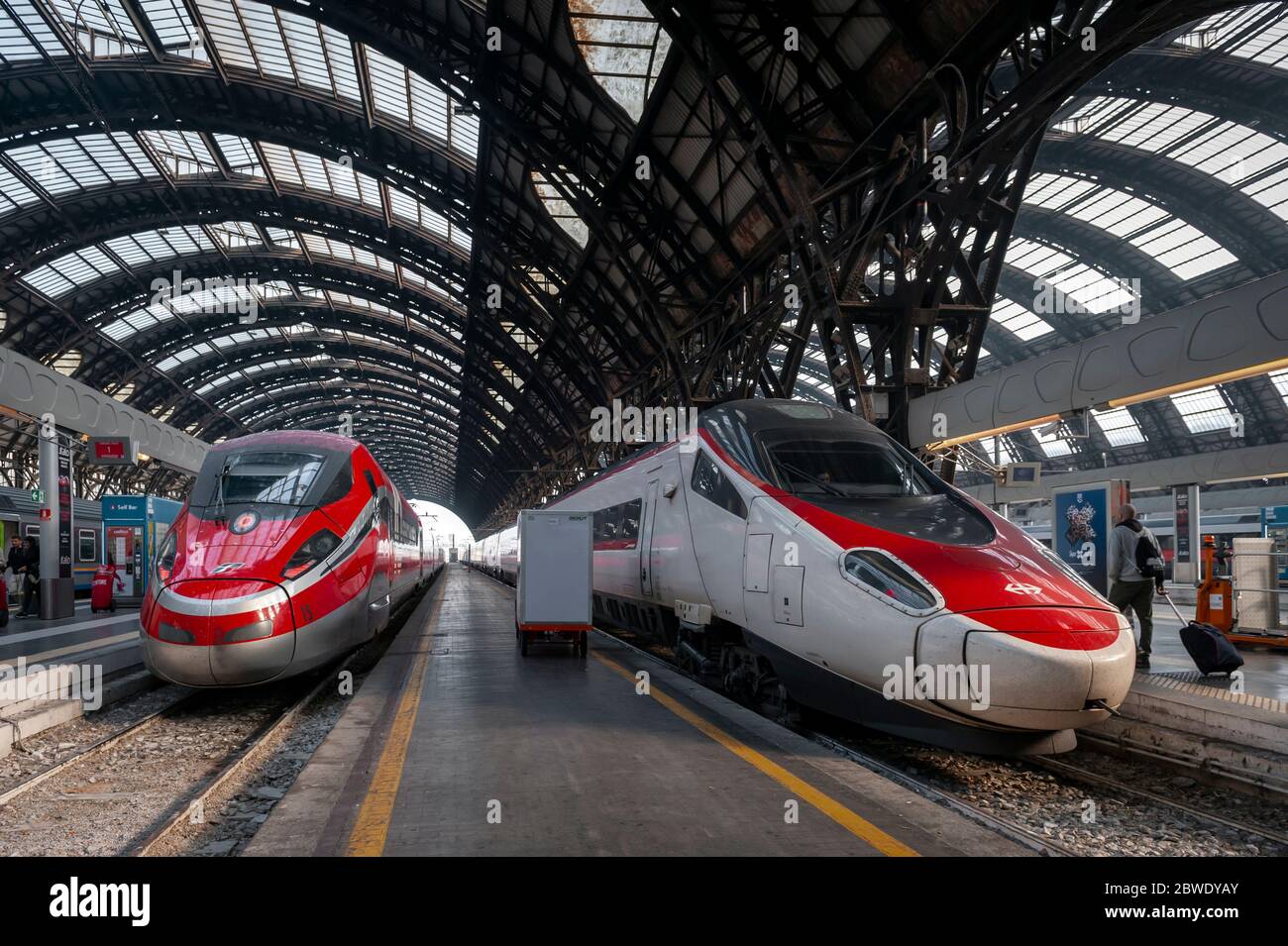 Milan, Italy - October 2019: High-speed trains approaching platforms at ...