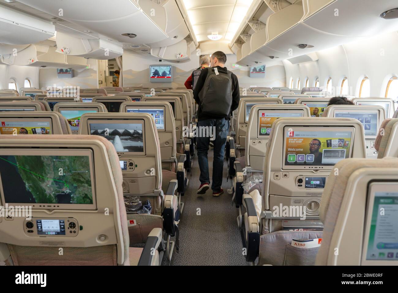 Passenger interior the cabin of a modern airliner Stock Photo - Alamy