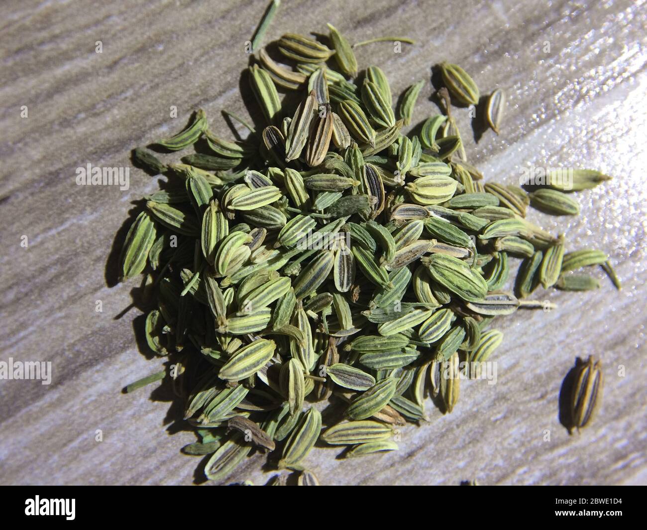 Raw Dry Organic Fennel Seeds isolated wooden background. Close up ...