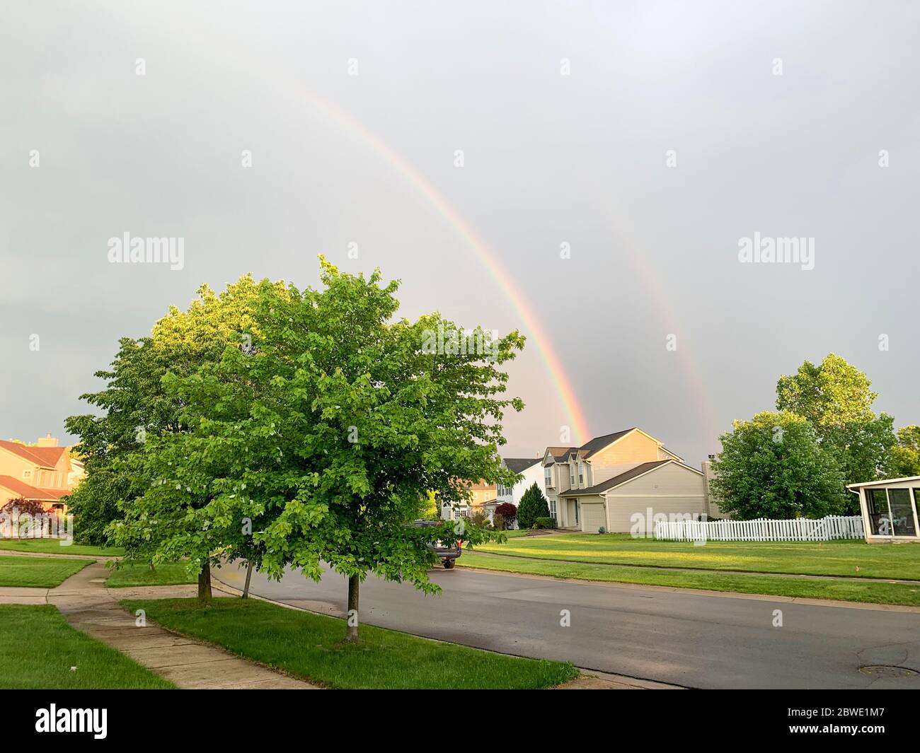 Couple rainbowl over city Michigan. Rainbow over the city of Ann Arbor ...