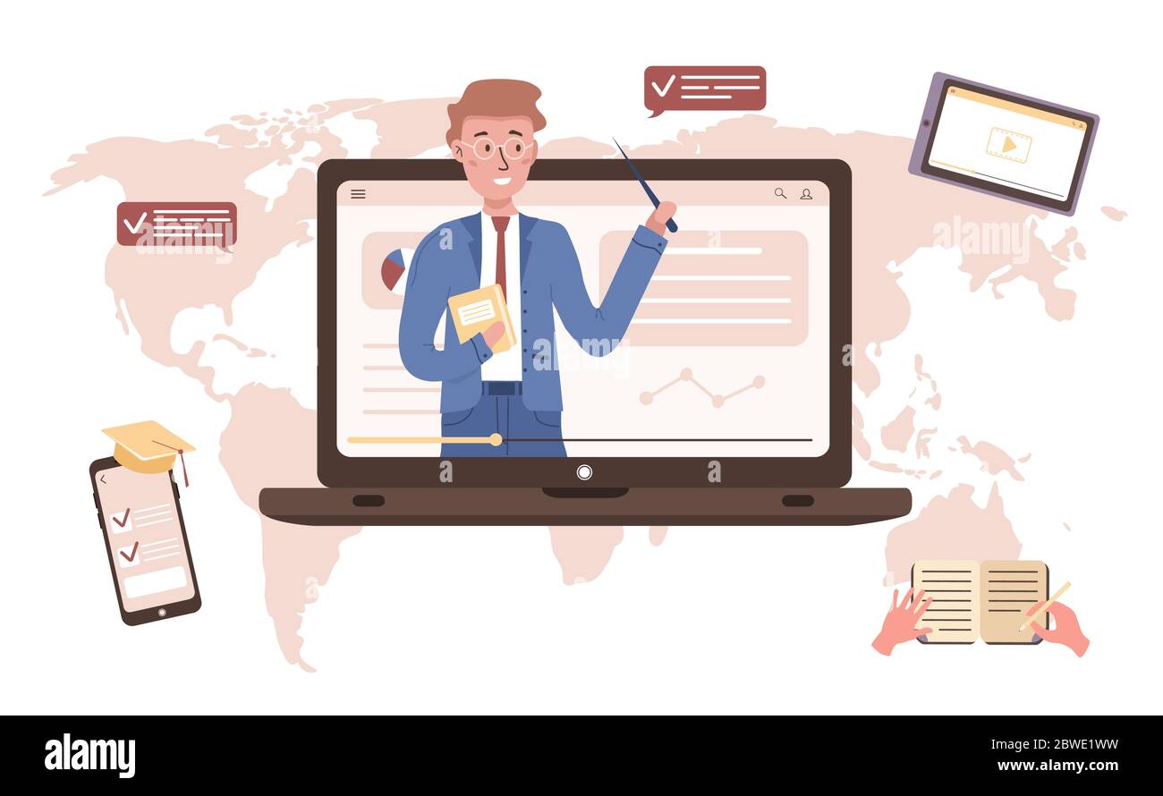 Online education. Flat design concept of training and video tutorials ...