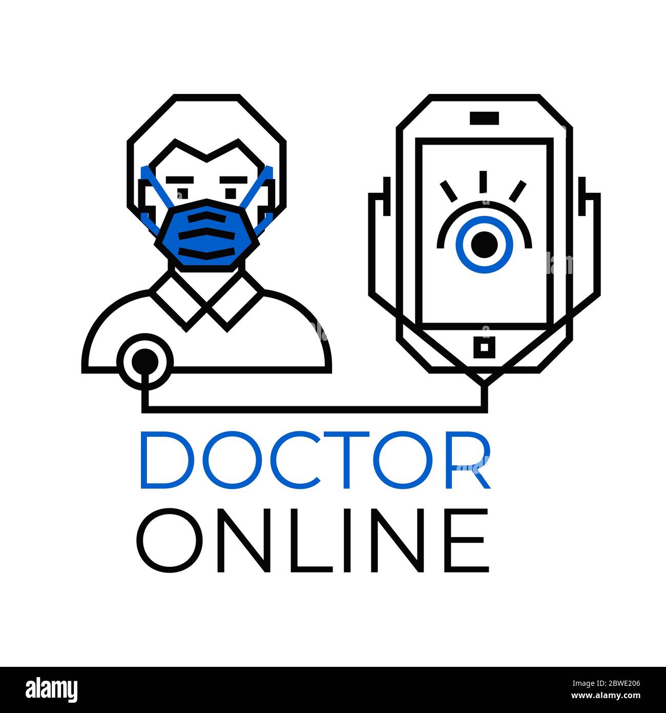 Doctor online sing. Doctor through the phone screen using stethoscope ...