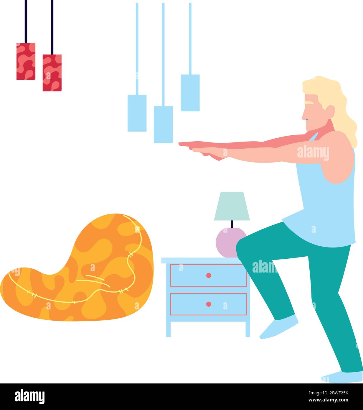 man doing muscle exercises at home vector illustration design Stock ...