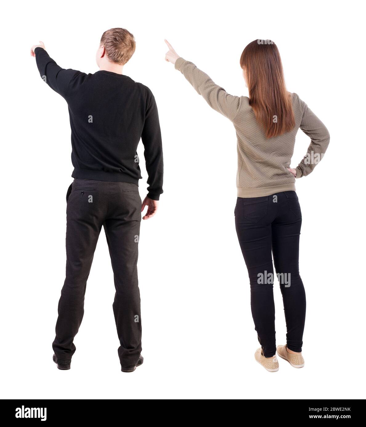 Back view of couple in sweater with mobile phone. beautiful friendly ...