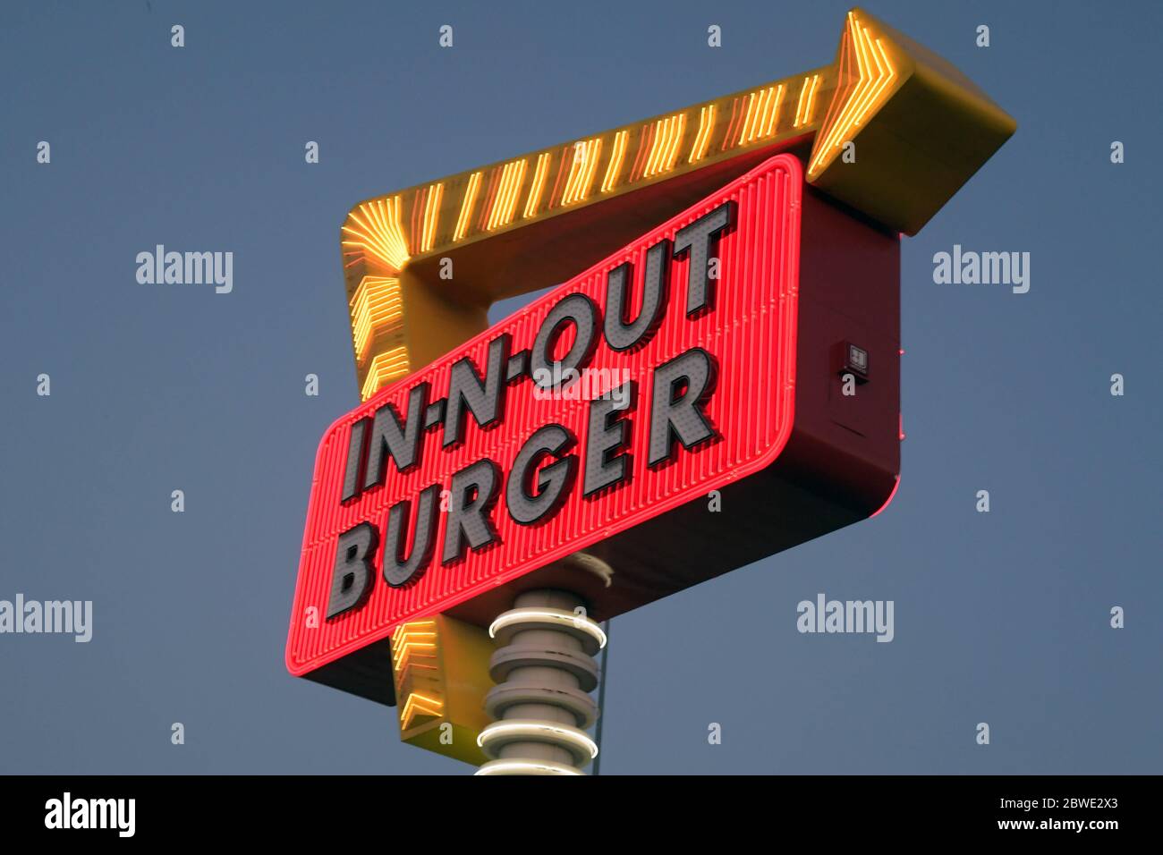 An In-N-Out Burger neon sign amid the global coronavirus COVID-19 ...