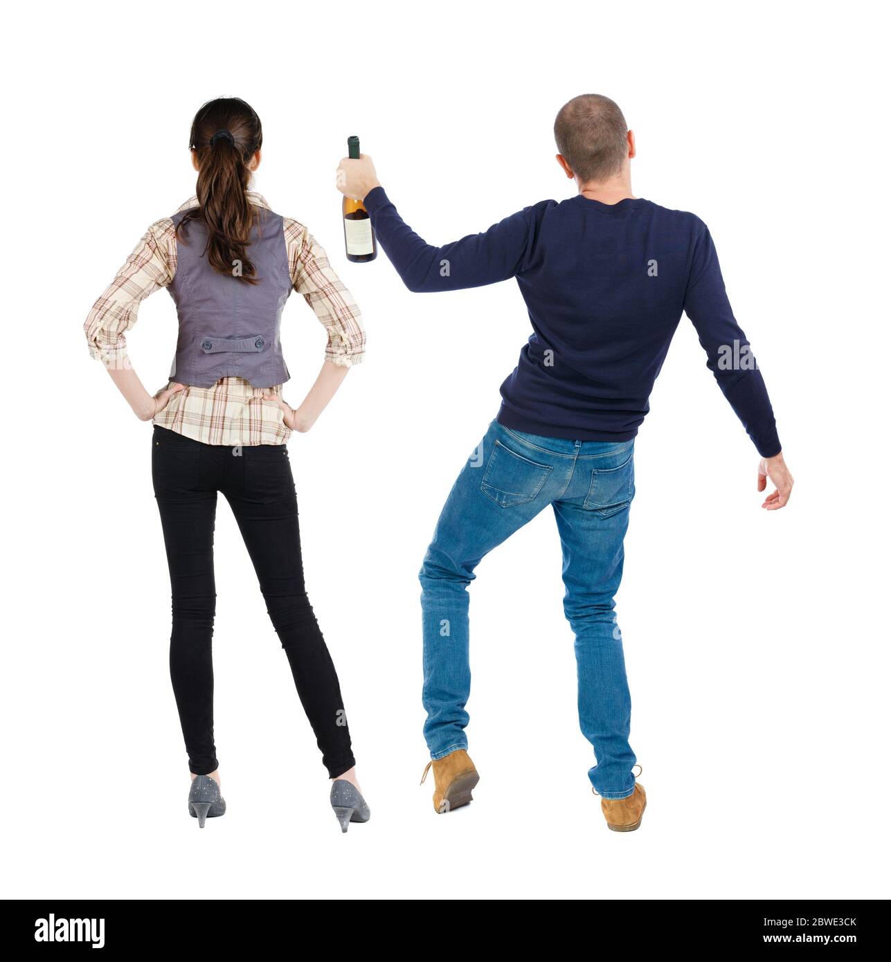 Back view couple in sweater. beautiful man and woman. Rear view people ...