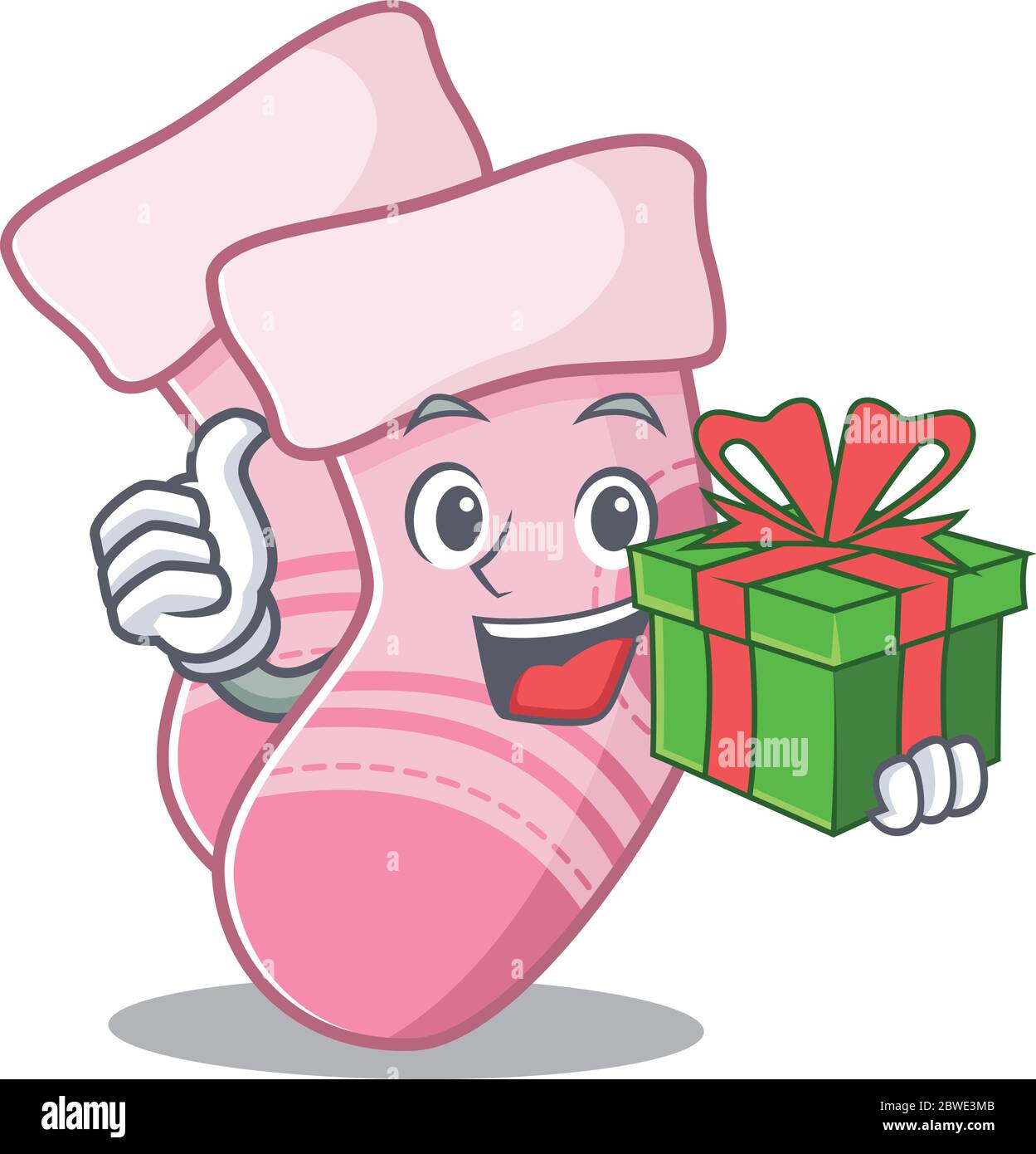 joyful baby socks cartoon character with a big gift box Stock Vector ...