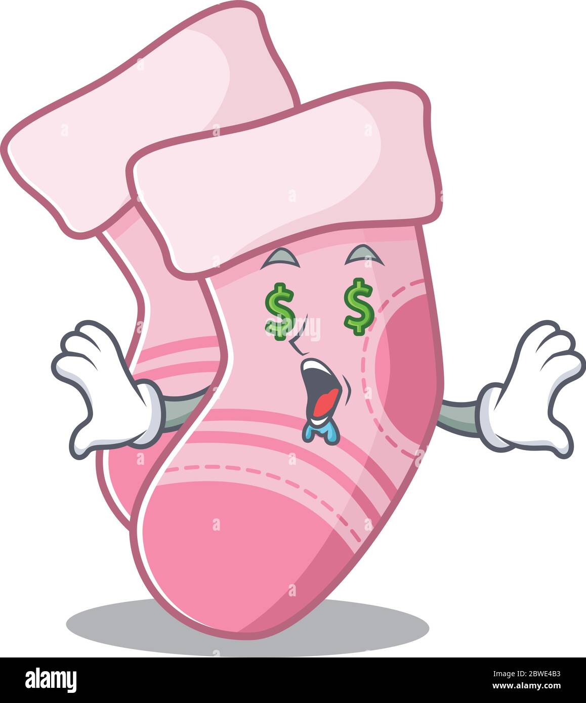 wealthy cartoon character concept of baby socks with money eyes Stock ...